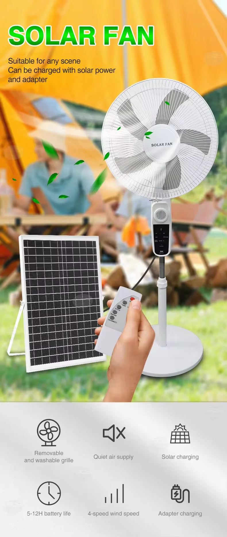 12V Solar Fan - Efficient Cooling with Rechargeable Battery