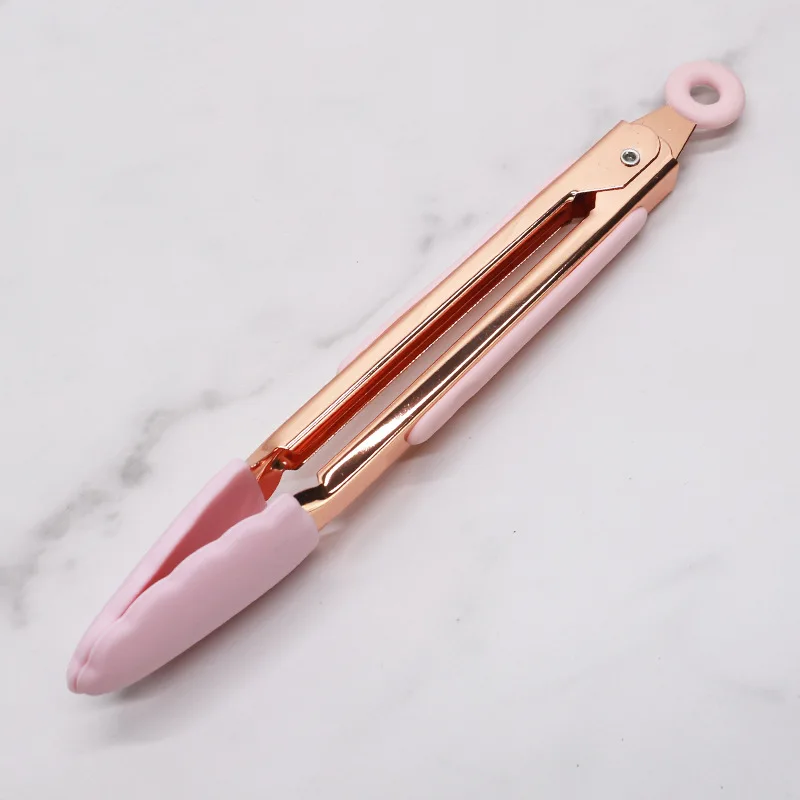 7-Inch Locking Tongs with Silicone Heads Cooking Tong Rose Gold ...