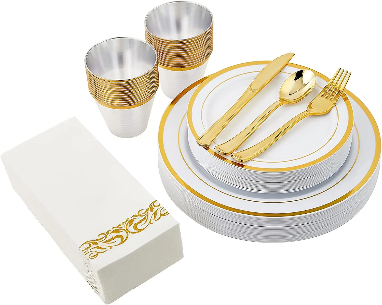Gold Rim Plastic Dinnerware Sets for Wedding Parties