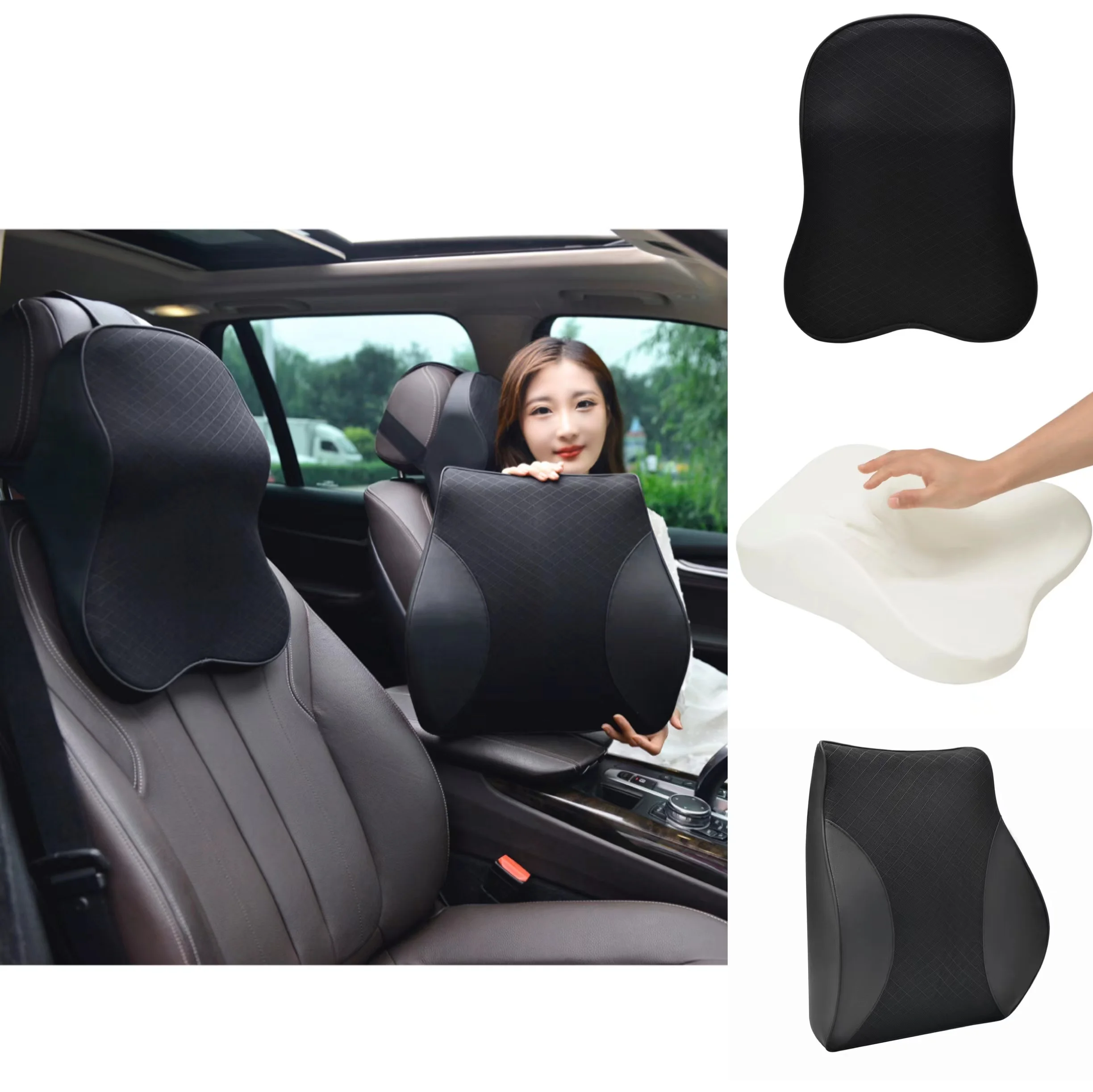 Car Back Cushion Headrest Neck Pillow - Memory Foam Support