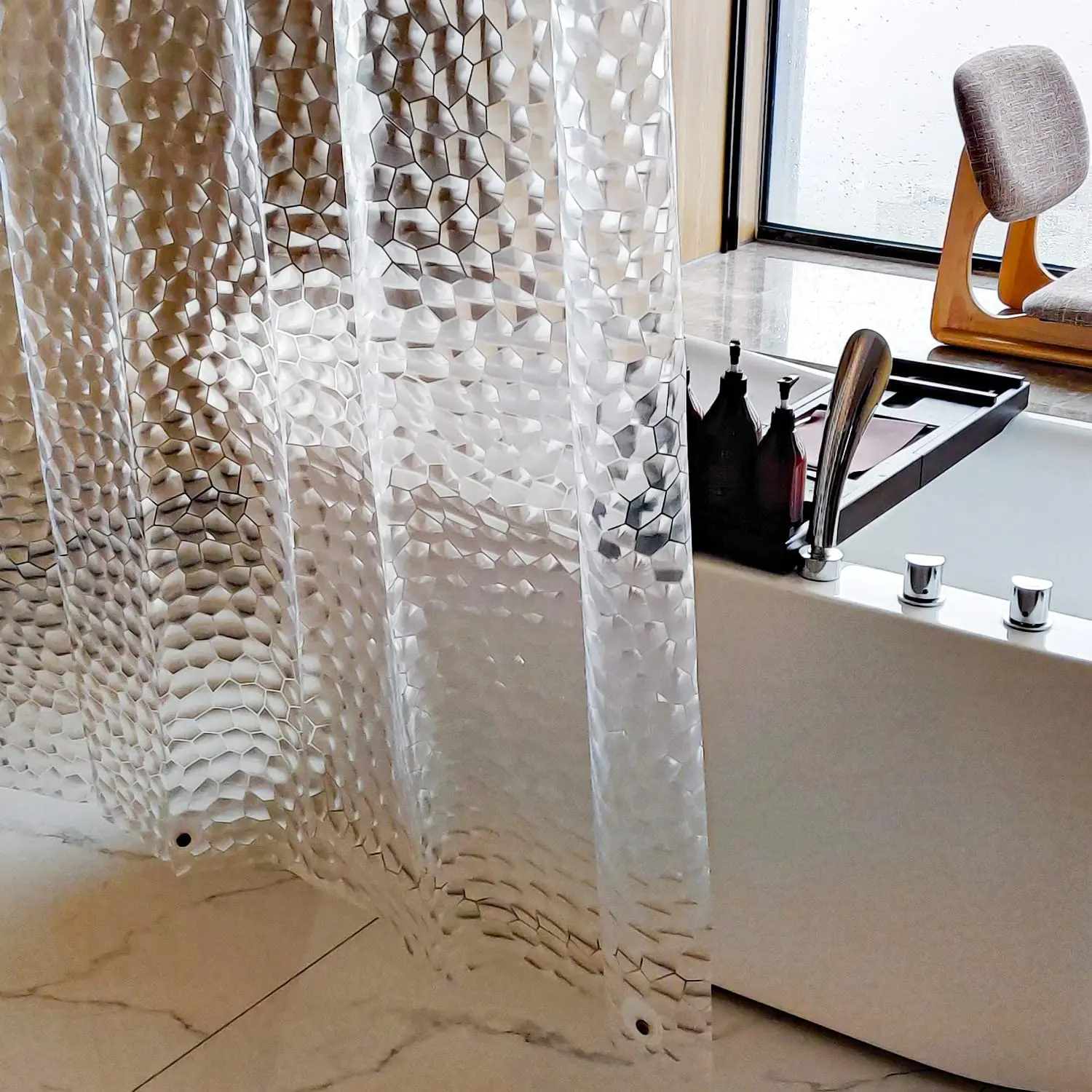 CF Modern White Clear Luxury Bathroom Bath Curtains 3D Waterproof PEVA ...