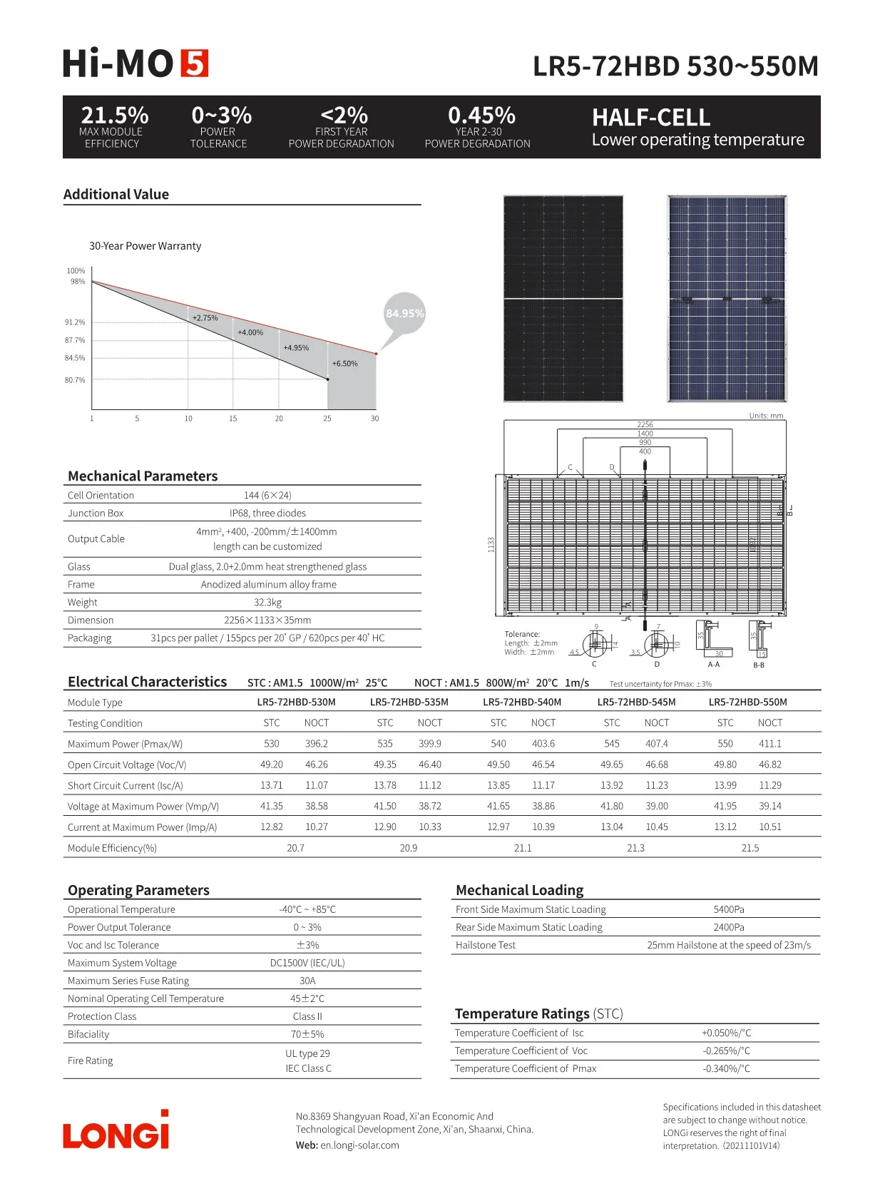 Longi Himo5 Bifacial Mono Solar Panel Lr5-72hbd Pv Module 182mm Solar Cells 530w 535w 540w 545w ...