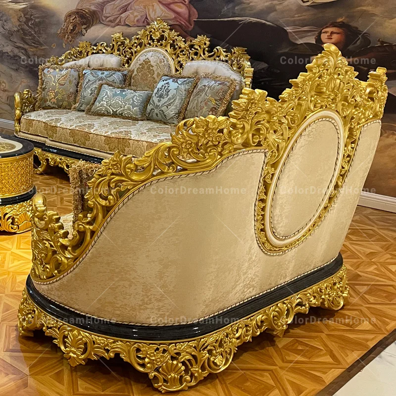 Royal Sofa Living Room - Golden Solid Wood Carved Set