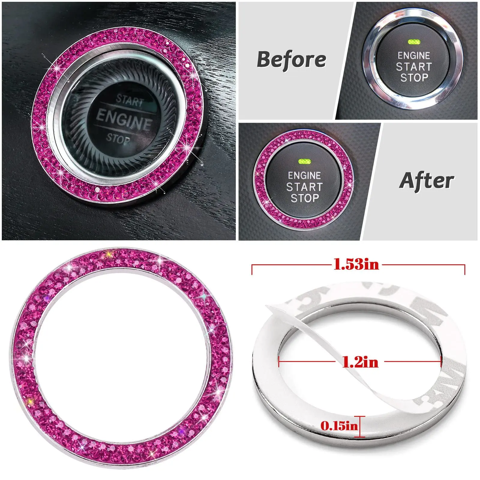 7 Pack Pink Bling Car Accessories Set For Women Girl,Bling Bling ...