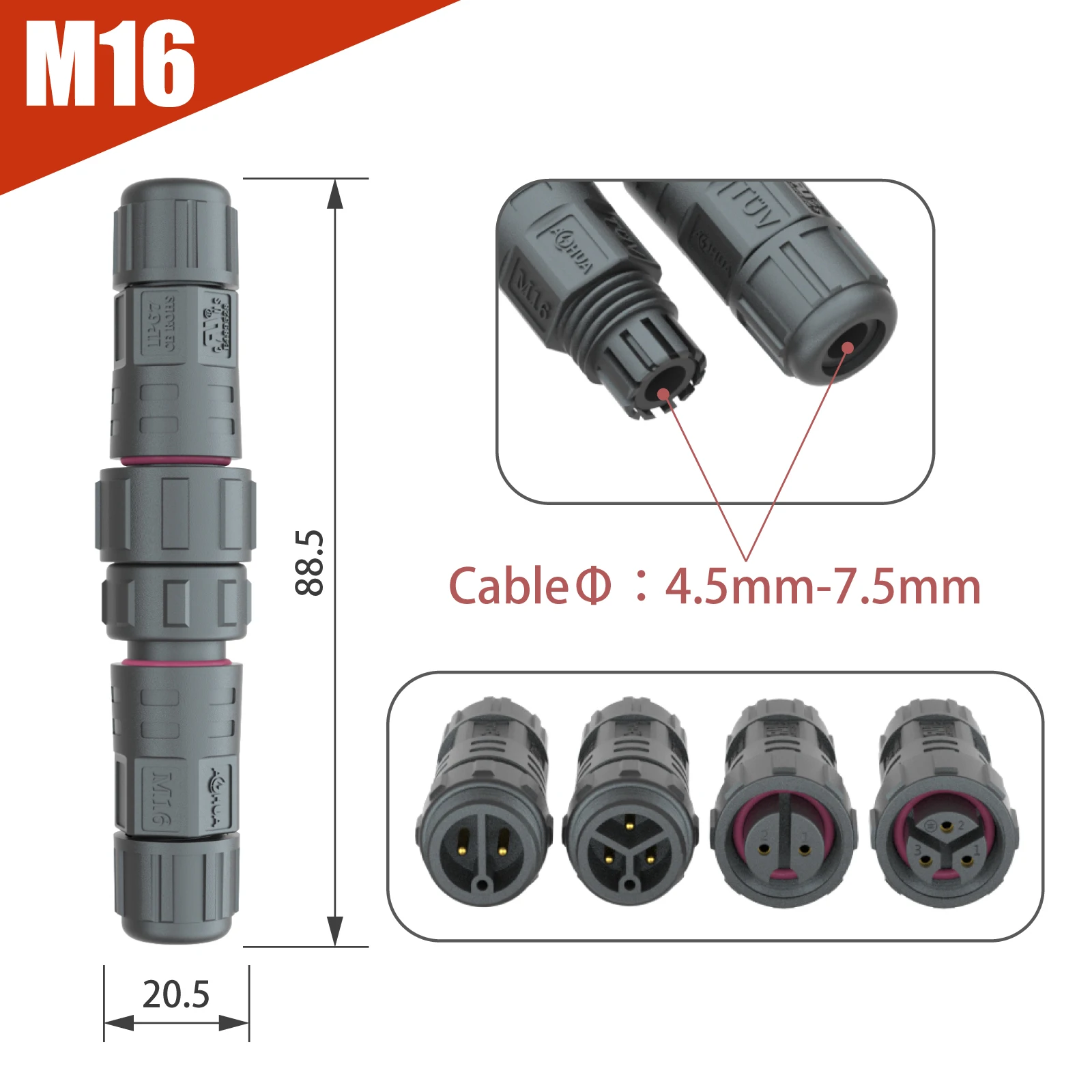 3 Pin Male Female Electrical Power M20 Plastic Waterproof Circular ...