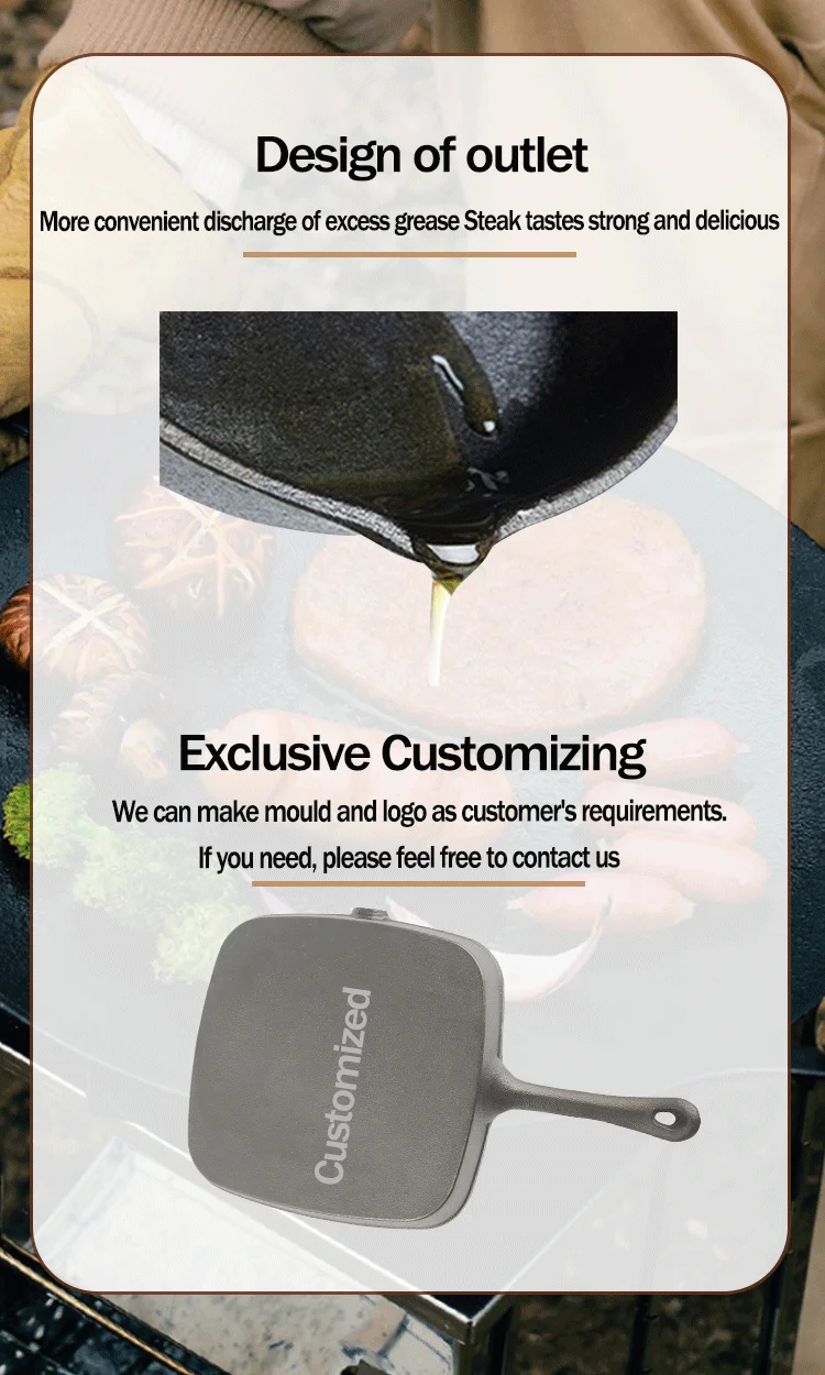 Wholesale Pre-seasoned Deep Frying Pan Square Steak Fish Bbq Skillet ...