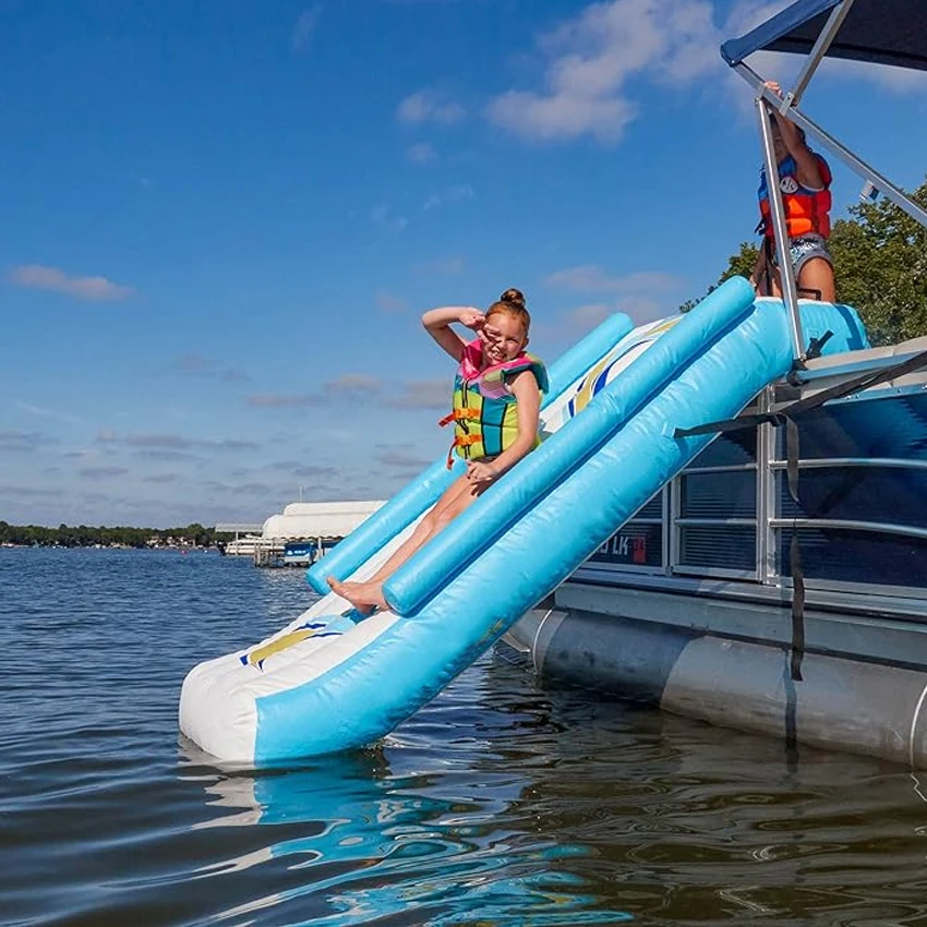 Dock Inflatable Pontoon Boat Slide With Ramp Inflatable Water Slide ...