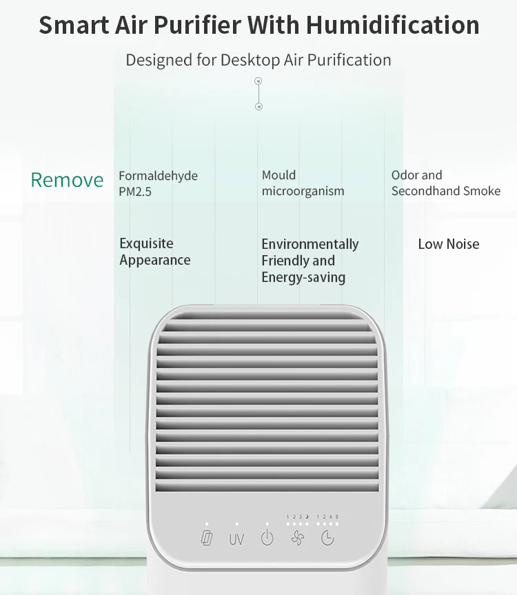 Portable Home Remove Smog PM2.5 UV Air Cleaner H13 Office HEPA Filter Air Purifier