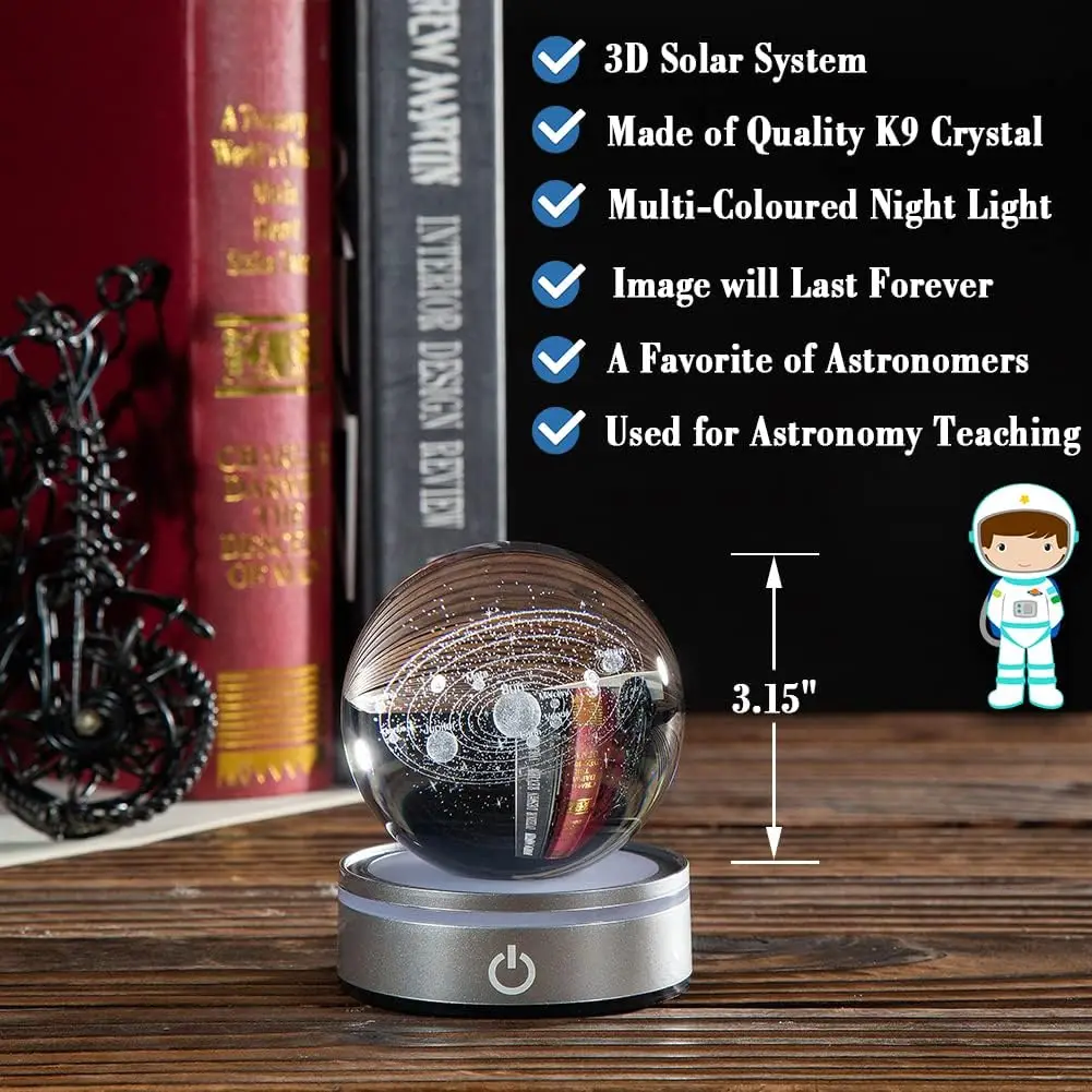Honor of Crystal Solar System Planet Sphere 3D Laser Crystal Ball Clear ...