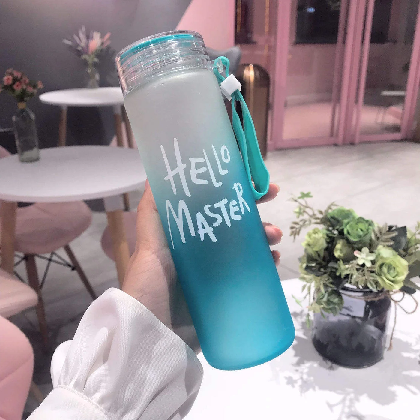 Custom Logo Cheap 400ml Long Style Hello Master Colorful Frosted Glass ...