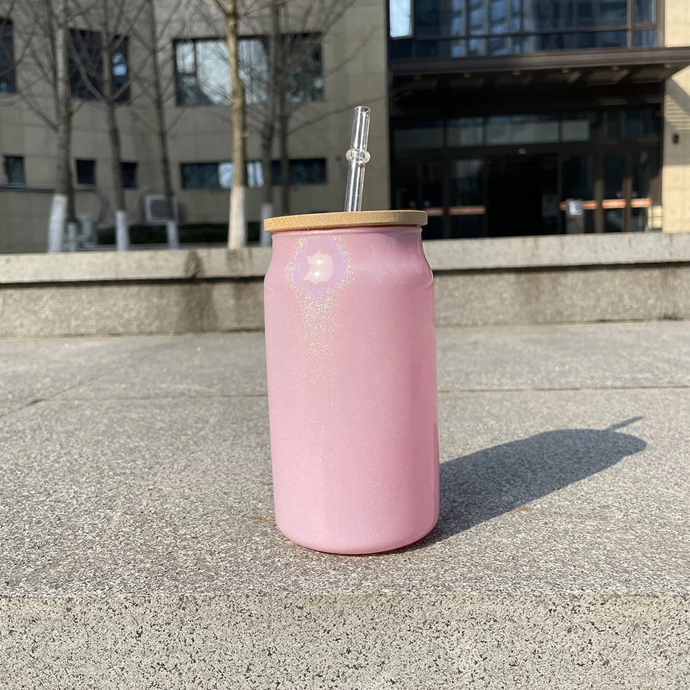 Usa Warehouse White Pink Gradient Glitter Glass Beer Can Holographic ...