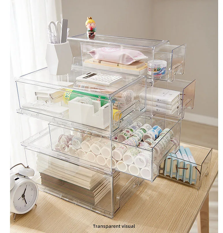 Stackable Transparent Desk Organizer Plastic Drawer Organizer With ...
