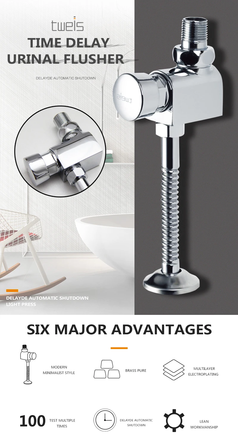 Soft Push Button Self Closing Urinal Time Delay Toilet Flush Valve For ...