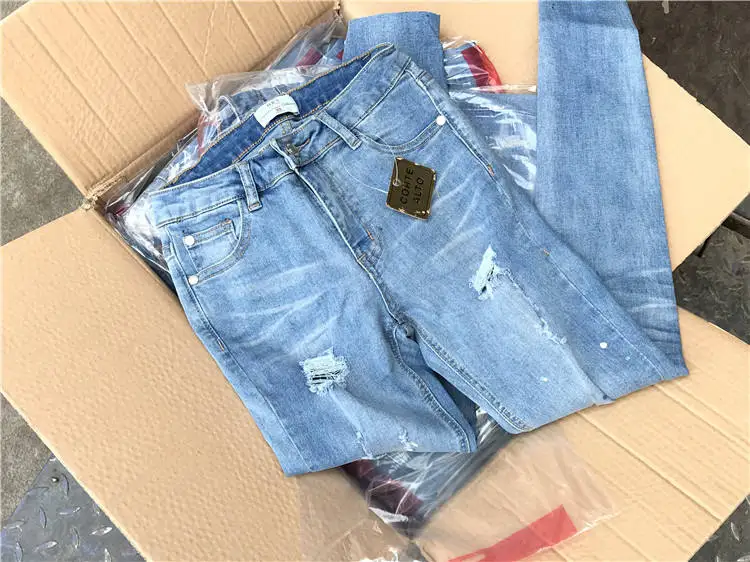 Custom Stock Women's Used Jeans Slim Denim Distressed Skinny Jeans Over ...