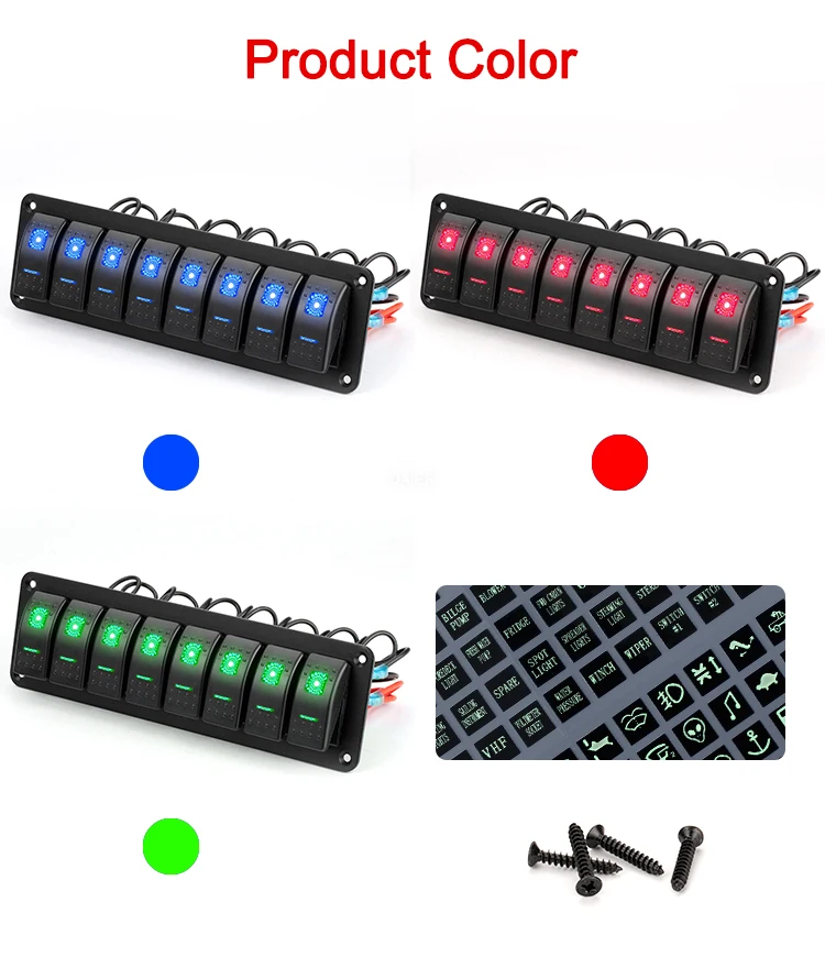 8 Gang Marine Switch Panel - 12V Waterproof Boat Control