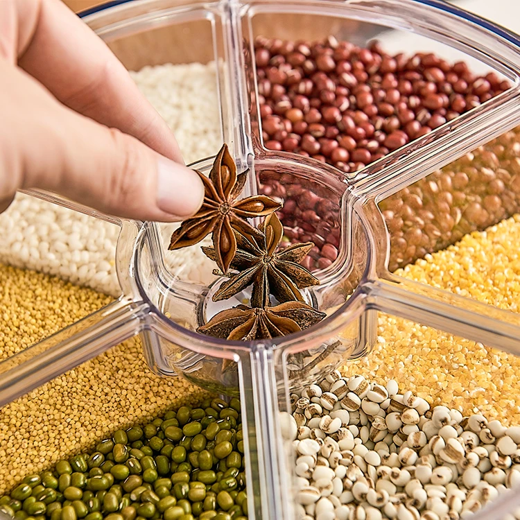 6 In 1 Rotating Plastic Round Rice Cereal Grain Dispenser 6 Compartment ...