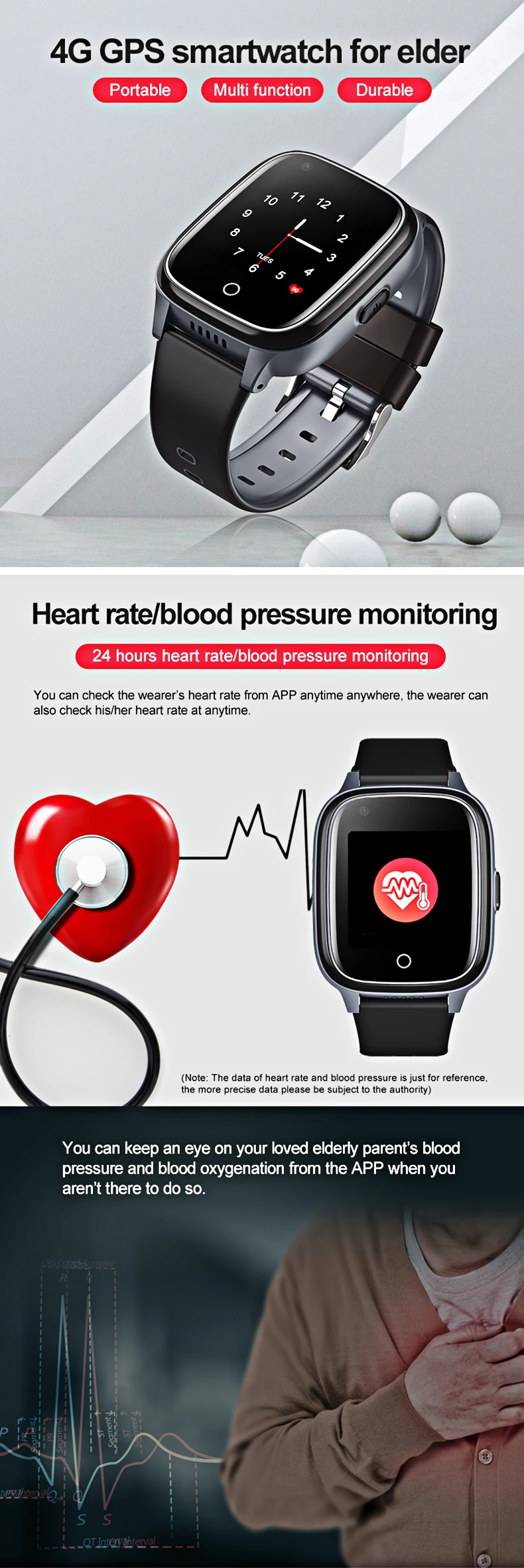 Smart Watch for Old People - D32 with SOS & Health Monitors