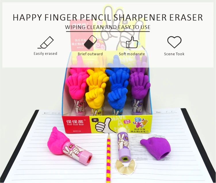 Happy Finger Plastic Pencil Sharpener Eraser Combination For Student ...