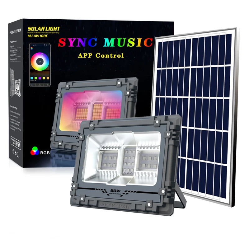 Rgb Flood Light 60w Solar Outdoor Smart App Control Color Changing ...