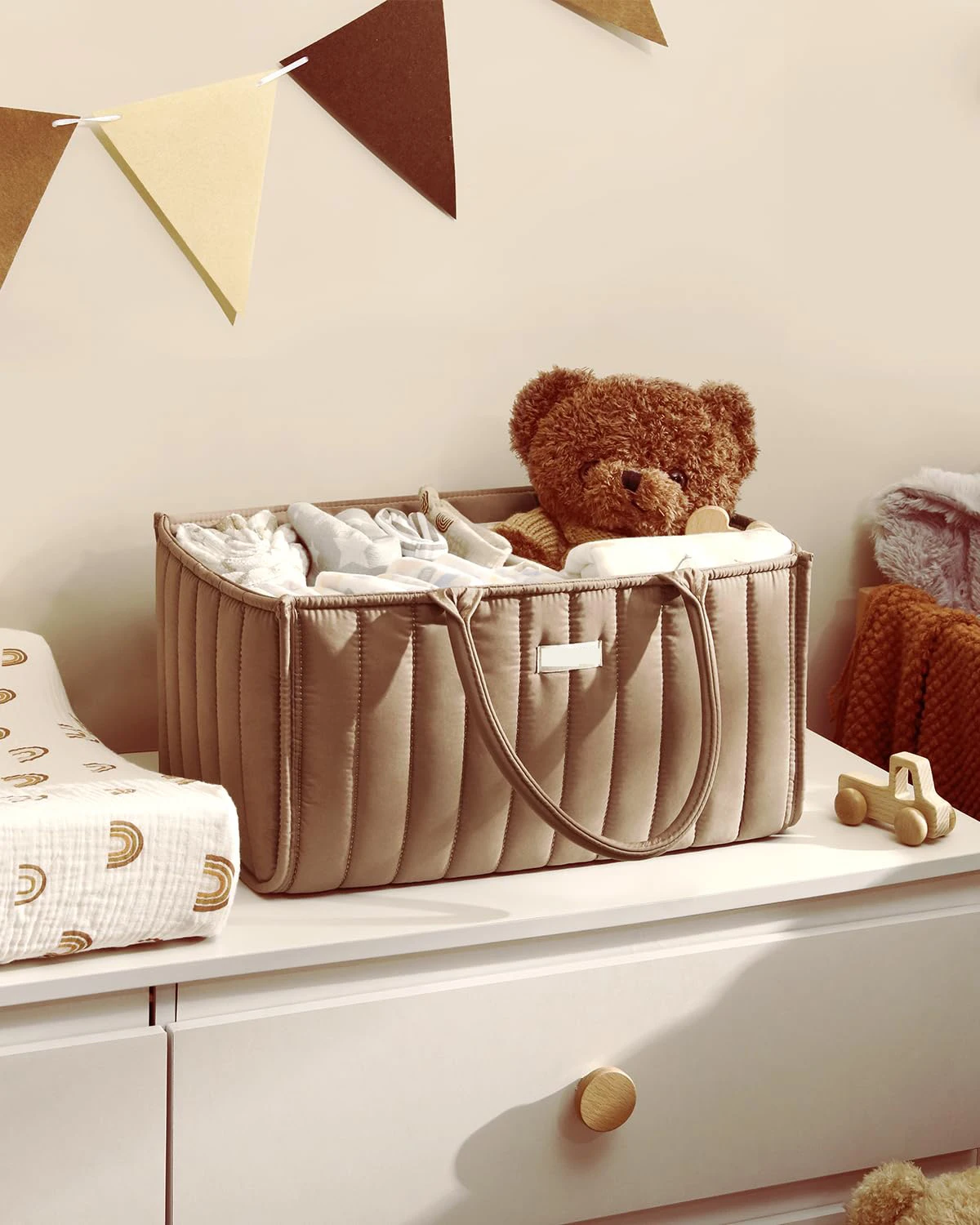 Custom Label Stylish Nursery Storage Basket - Baby Diaper Caddy Organizer