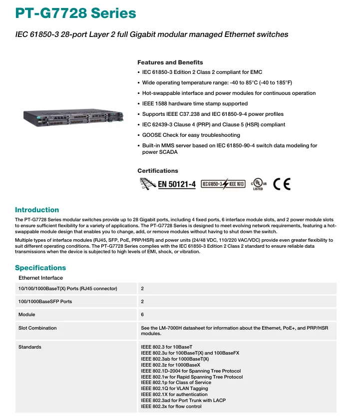 Moxa PT-G7728 28-Port Rackmount Switch - Full Gigabit Managed