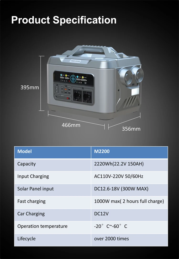 2000w Portable Power Station 110v 220v Lifepo4 Battery Solar Storage ...