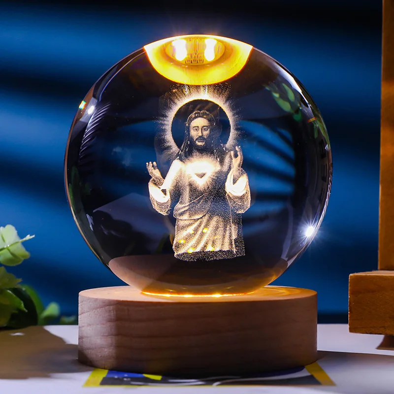 Custom Christian Jesus Cross Crystal Ball - 3D Laser Engraved