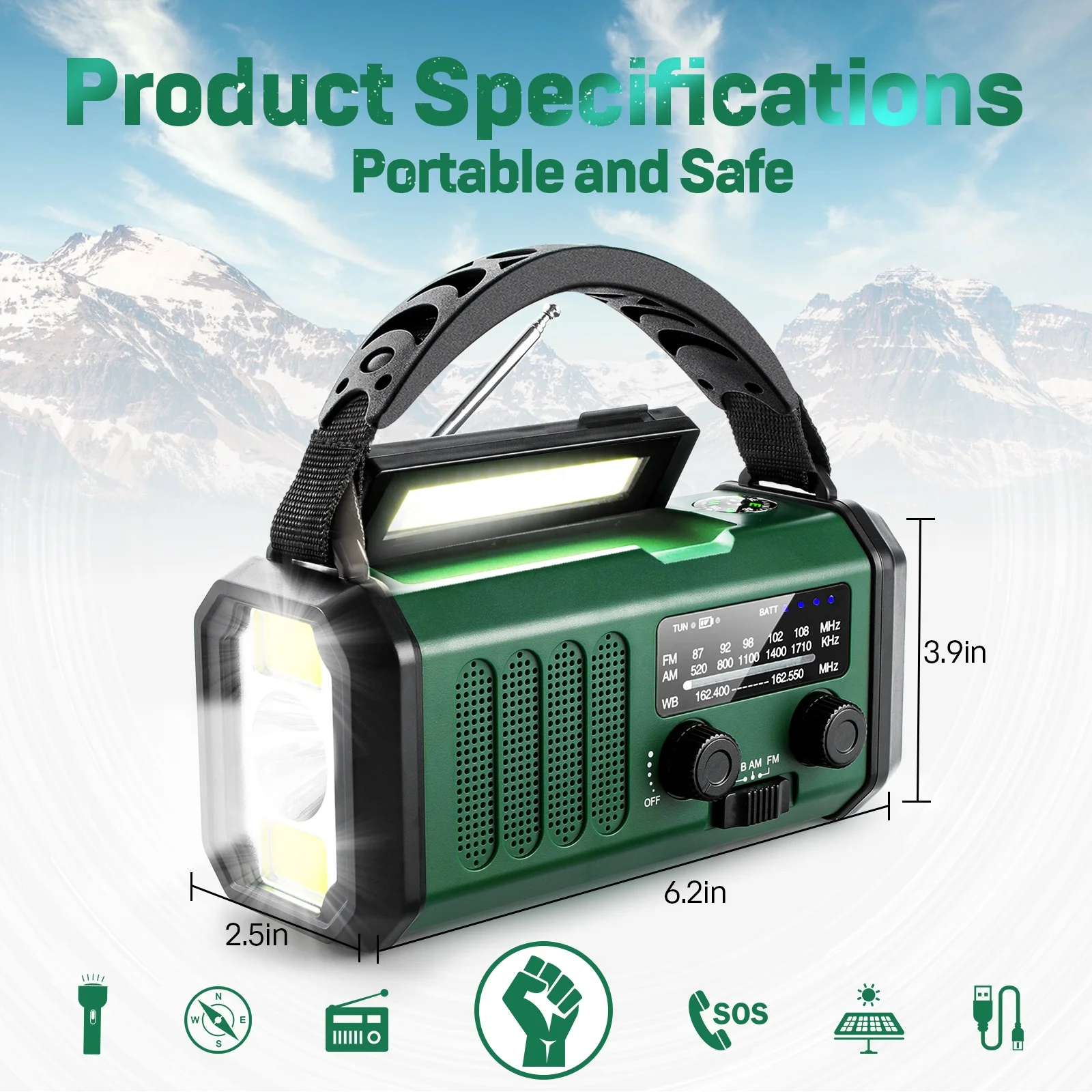 Portable 10000mah Battery Emergency Radio with Solar Charge