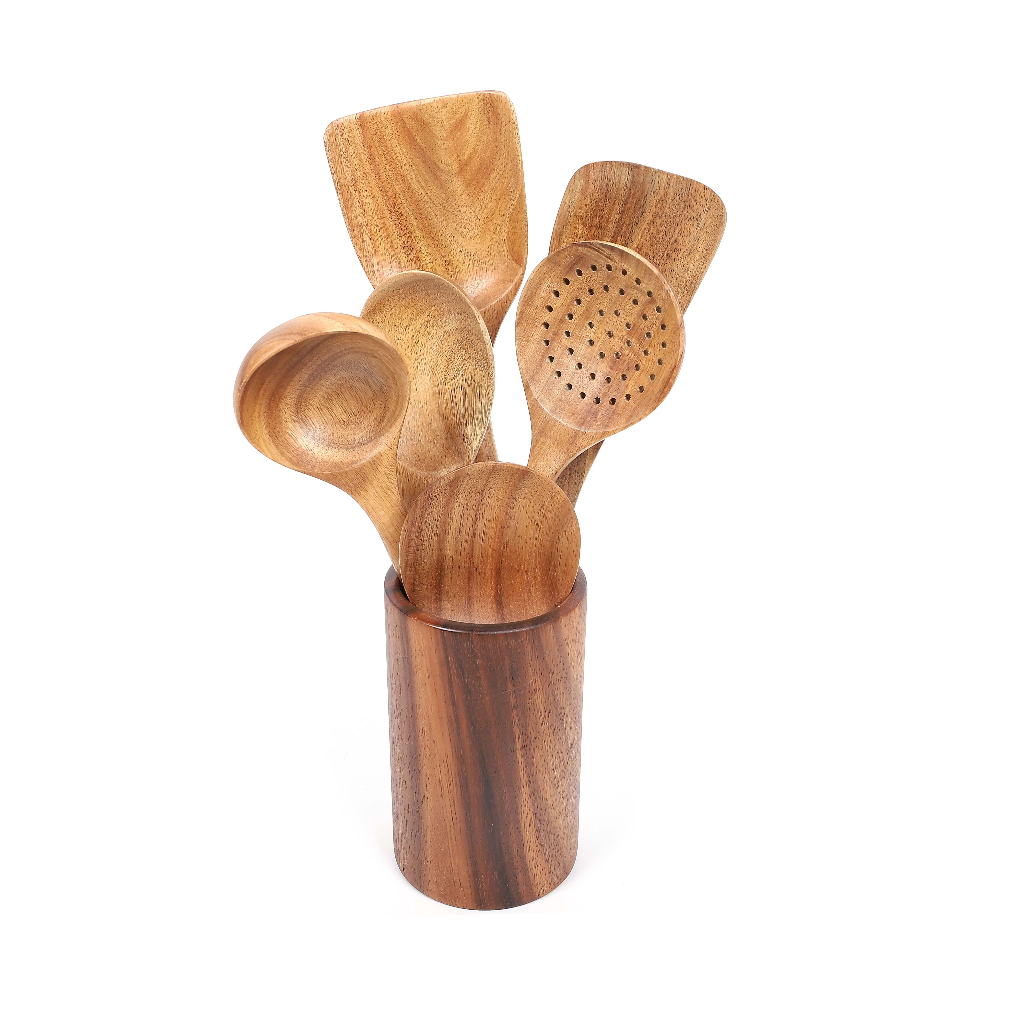 Eco-friendly Acacia Kitchen Set Of 7 Wood Spoon Utensil Set Cooking ...