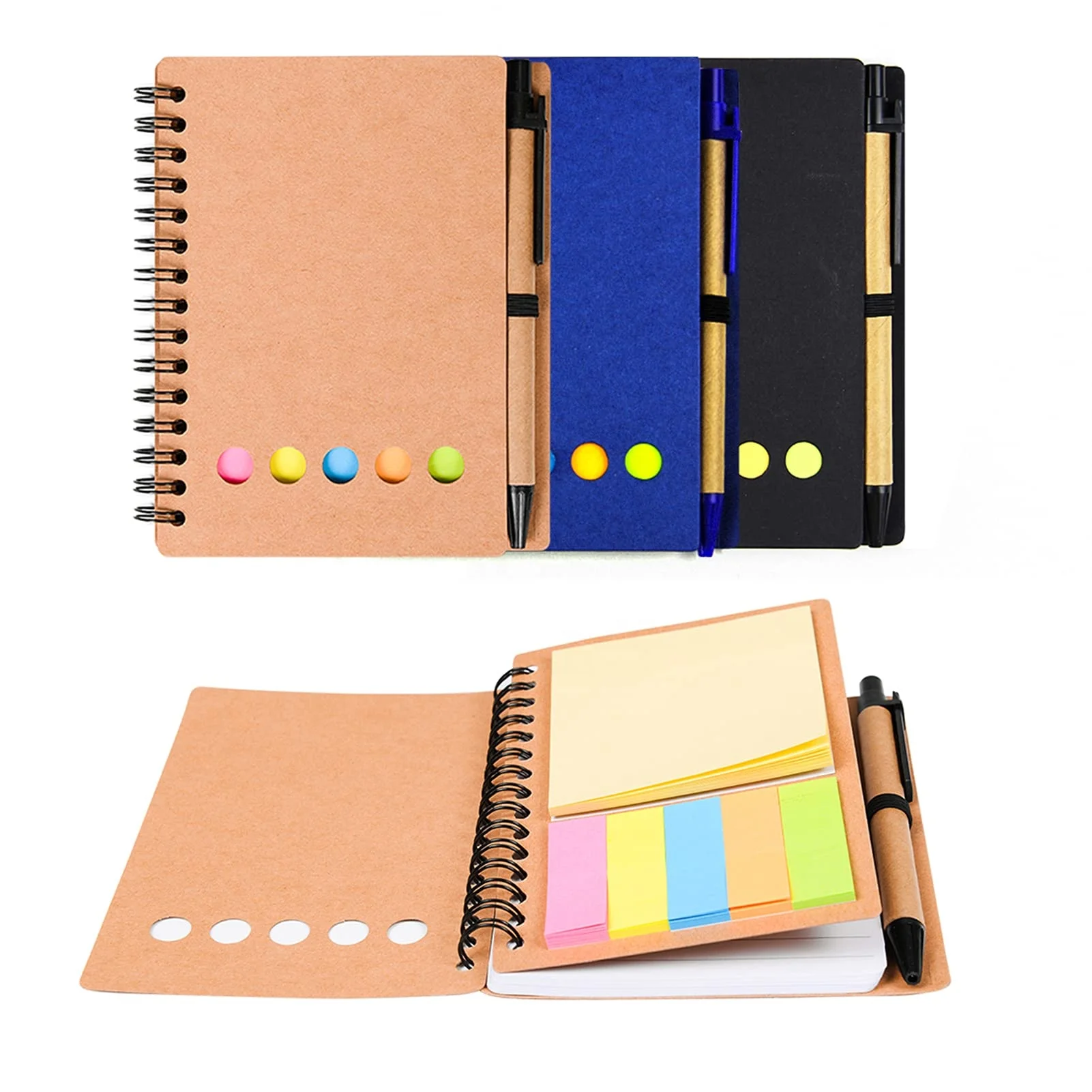4 Packs Available Kraft Paper Spiral Notebook A5 Lined Notepad With Pen ...