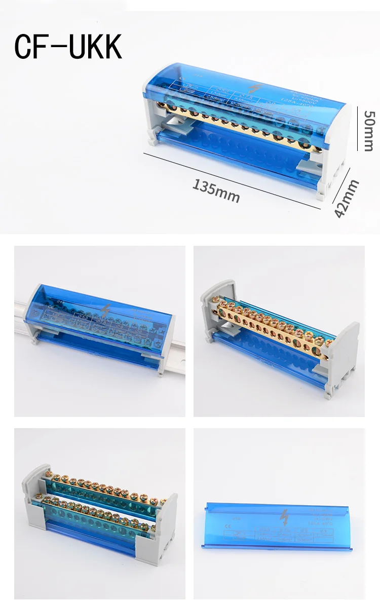 CHENF Power Distribution Box Terminal Block 4 Din Rail Brass Busbar ...
