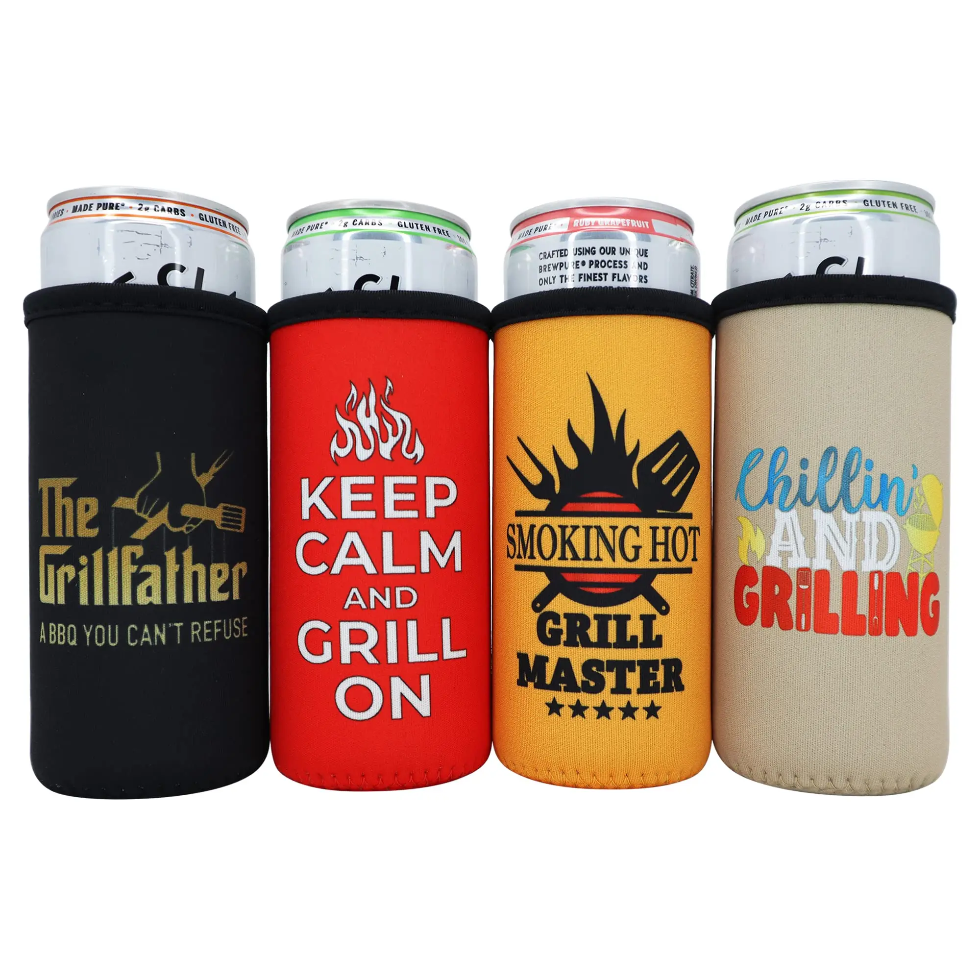 BBQ Smoker Slim Can koozies Coolies 12 oz Tall Skinny Can koozie with ...
