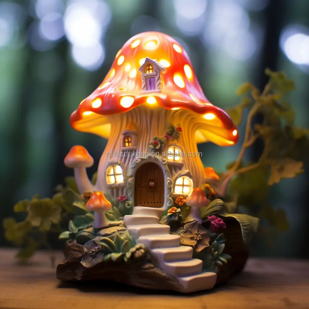 New 2024 Resin Fairy House Statues with Solar Powered Lights Funny ...