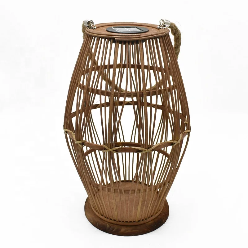 Large Natural Bamboo Rattan Solar Lantern Outdoor Waterproof With Rope ...