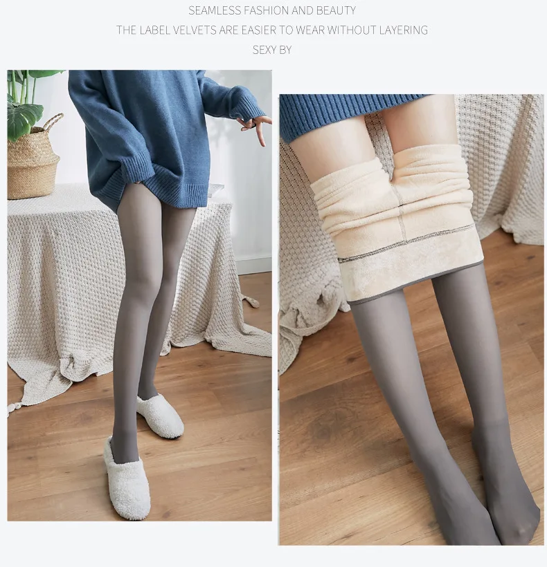 Woman Winter Thermal Leggings Thick Sheer Tight High Waisted Top Pantyhose Soft Solid Footed ...