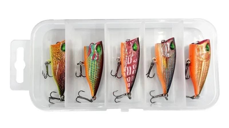 5 Pcs/box Topwater Floating Popper Baits 3d Printing Artificial Plastic ...