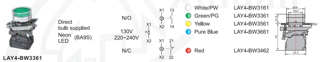 Lay4-bw3361 Green Led Light Voltage 110v-220v 22mm Momentary Push Button Switch 10a 600v - Buy ...