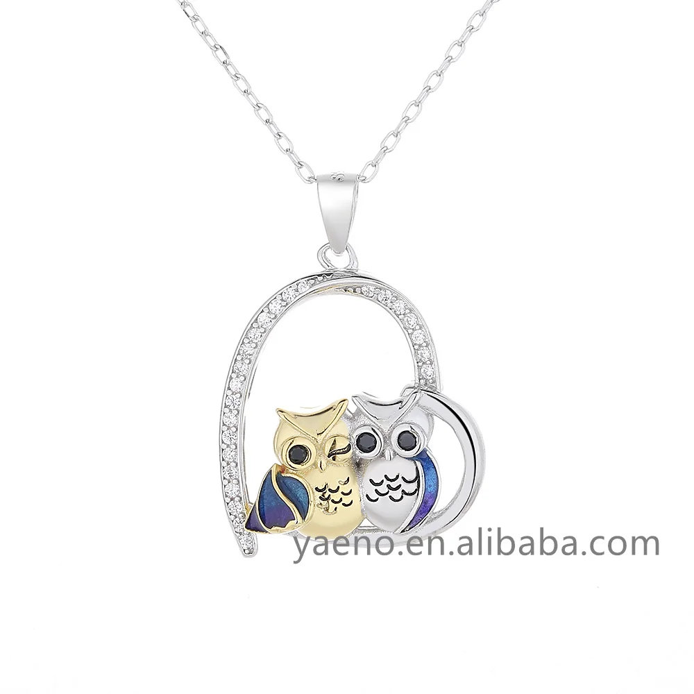 Blue Eucalyptus Has Met Locust Birds Sterling Silver Owl love Necklace ...
