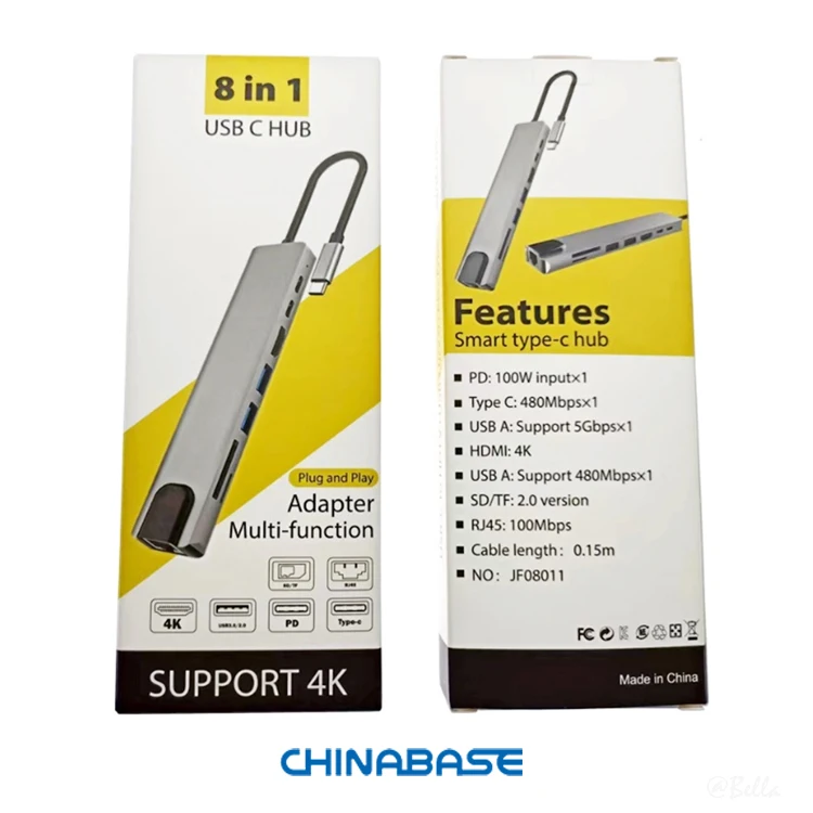 Usb C Hub 8 In 1 Type C 3.1 To 4k Hdmi Adapter Sd/tf Card Reader Pd ...