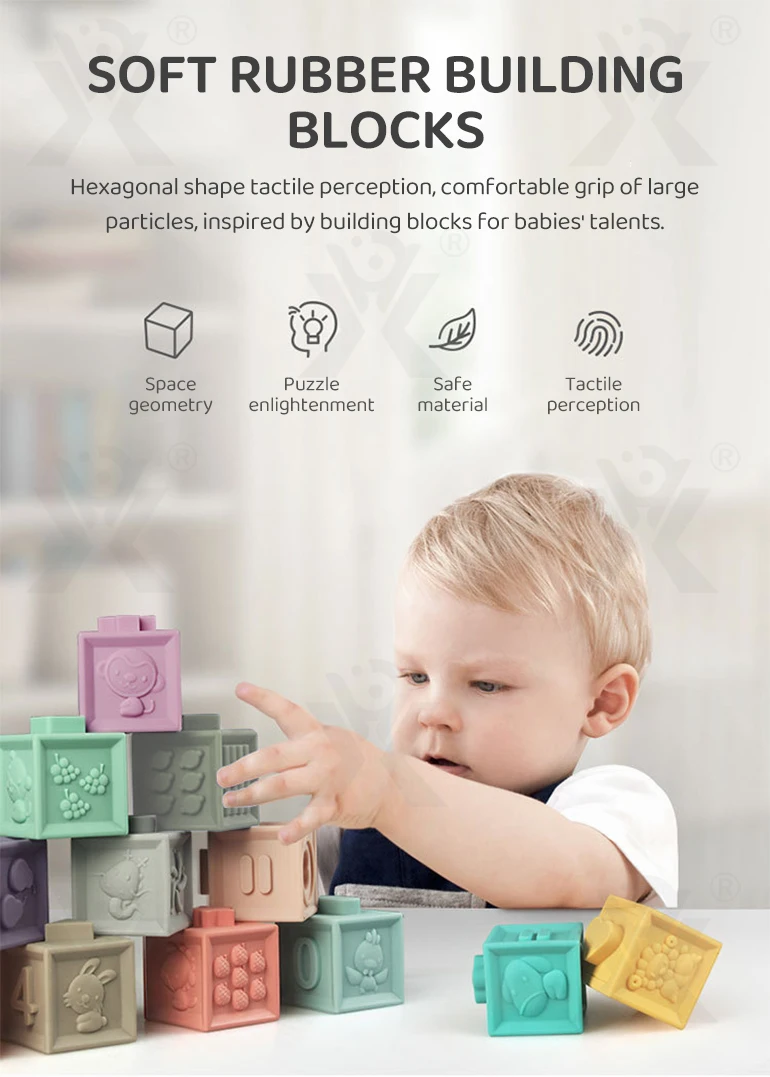 Chengji Soft Rubber Block Toy Early Educational Montessori Stacking 3d ...