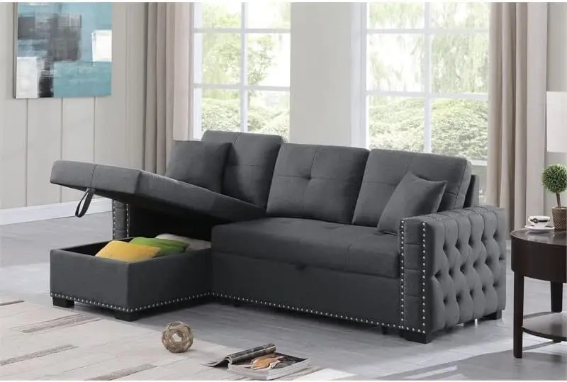 2023 New Model L-shaped Sofa Bed Furniture 83" Wide Reversible Fabric ...