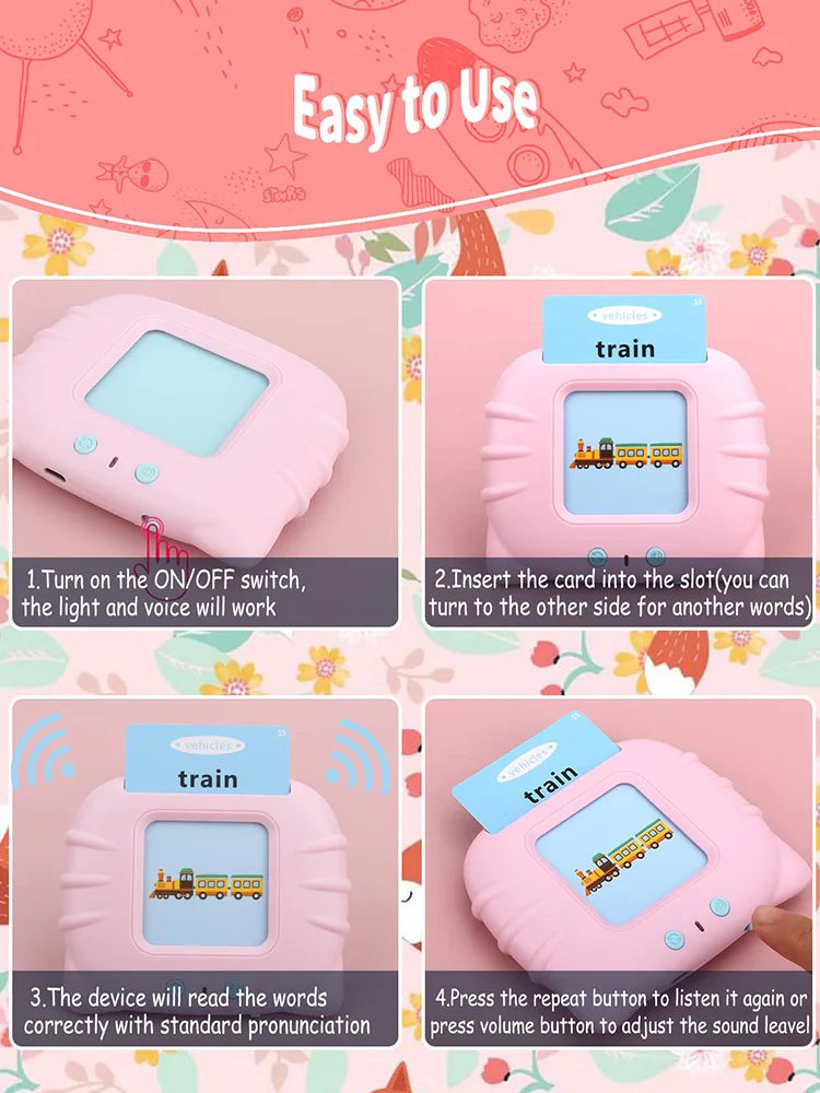 Talking Cartoon Flash Cards For Kids 112 Pcs Educational Learning ...