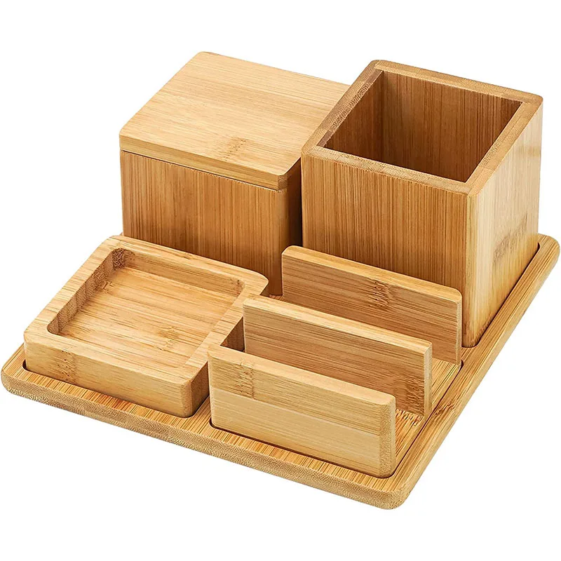 Simple fashion bamboo desktop organizer set Office supplies desktop ...