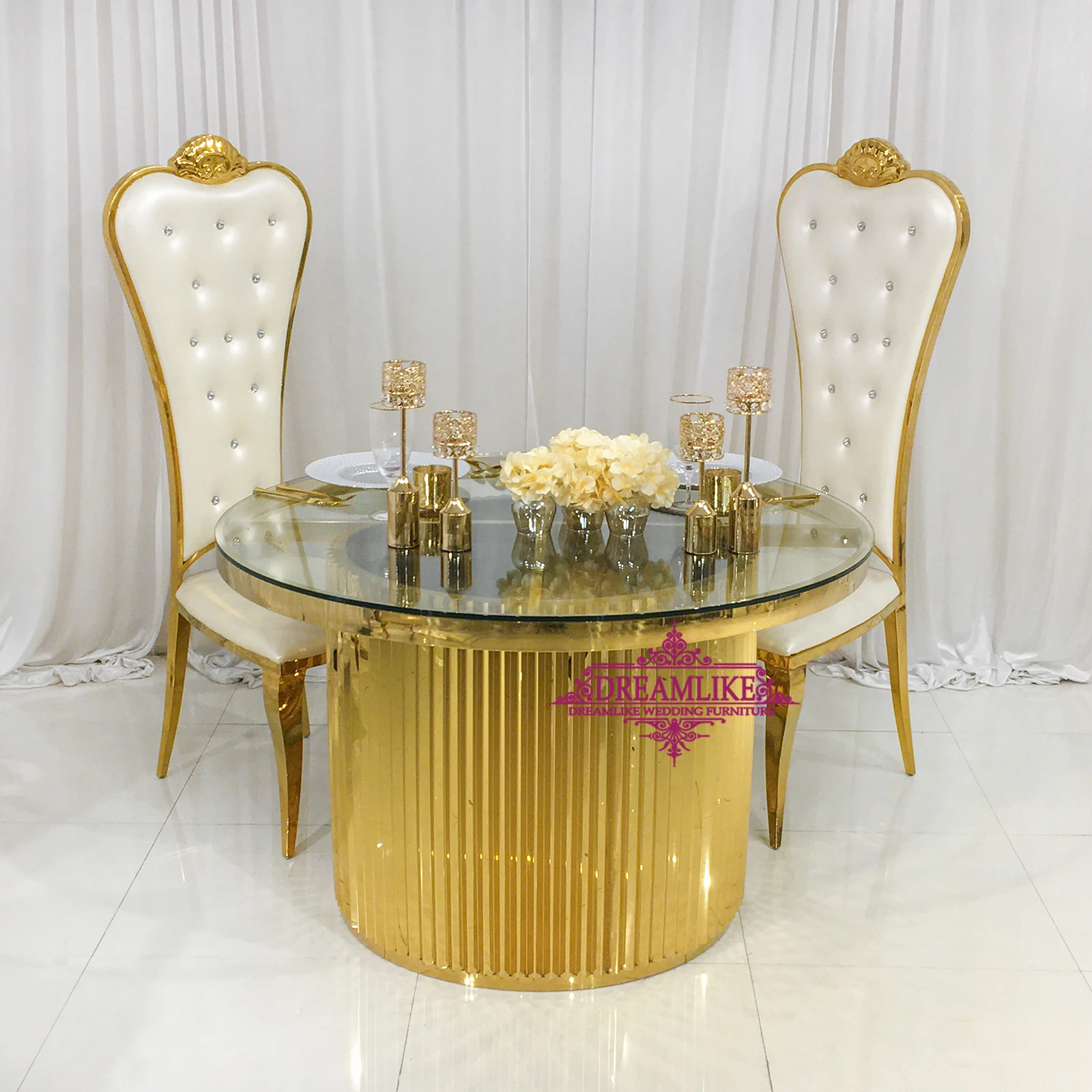 Modern Luxury Round Table With Gold Stainless Steel Type Glass Metal ...
