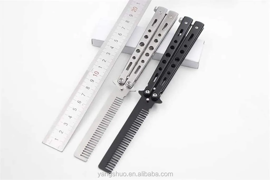 Alibaba.com: Foldable butterfly comb knife, stainless steel modeling ...