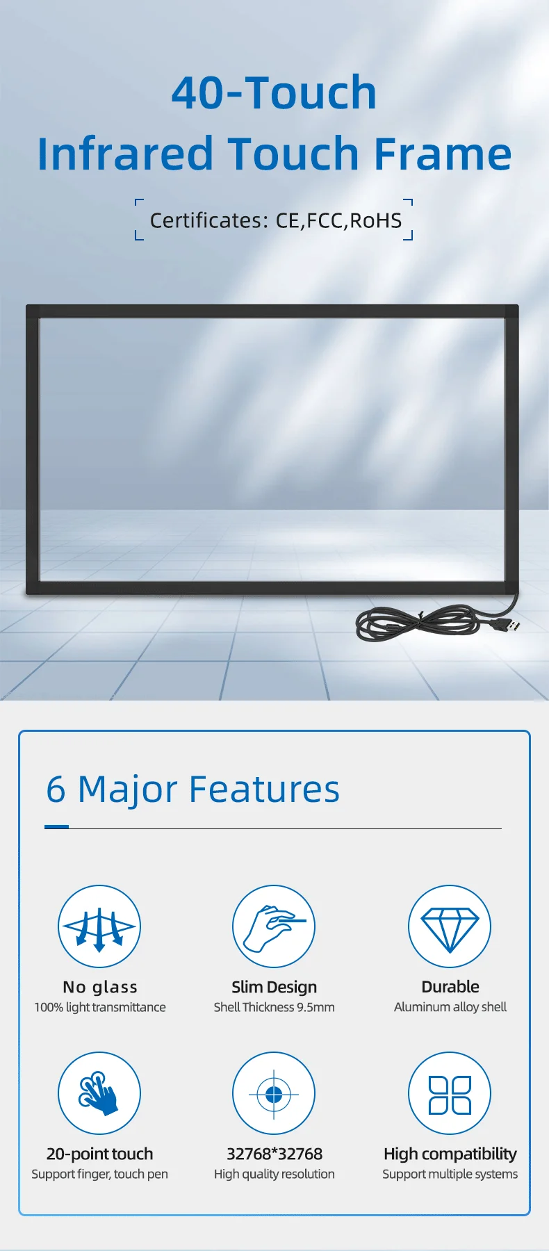 GreenTouch 65 Inch Interactive Infrared Touch Screen Frame Multi-Touch ...