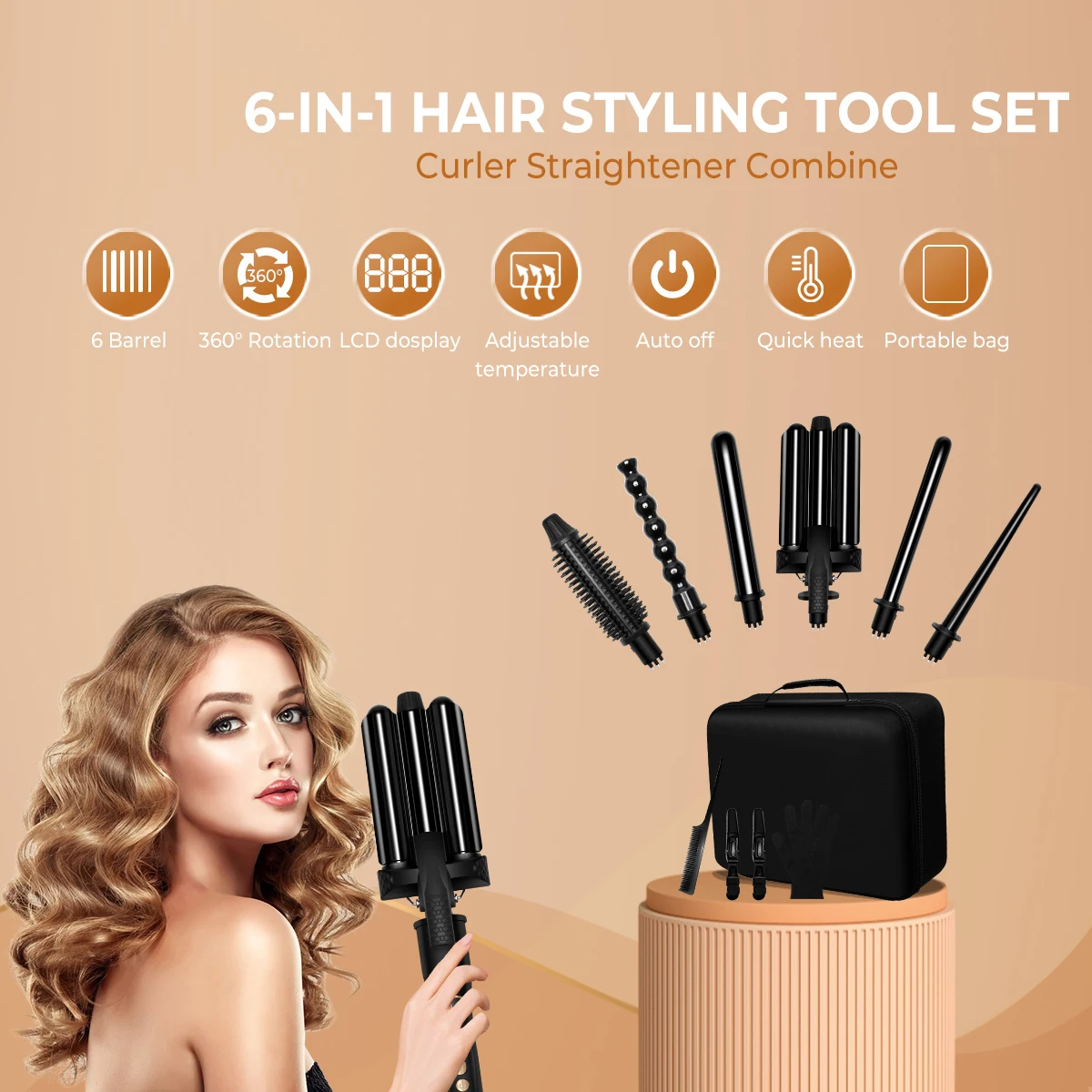 Interchangeable Curling Iron Hair Styling Tools 6 In 1 Curling Iron Set ...