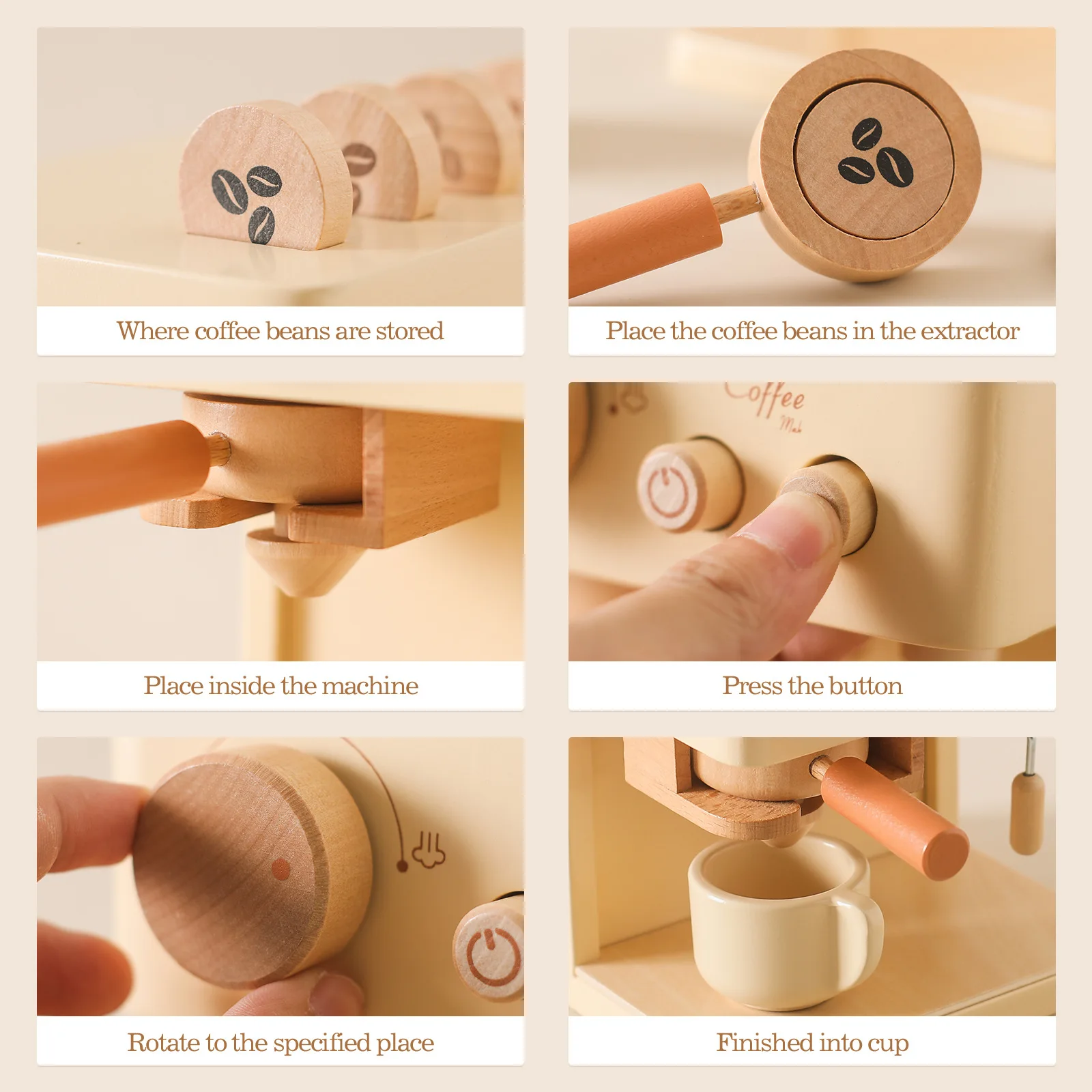 Wooden Play Coffee Machine Tea Utensils Kitchenware Set Wooden Puzzle ...
