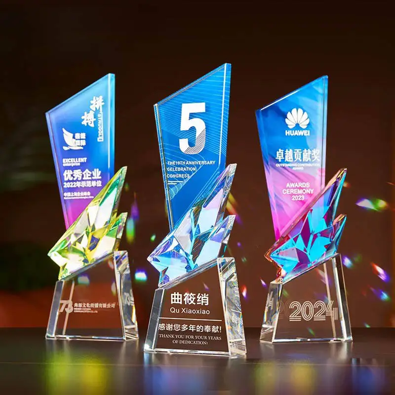 Customizable Model Crystal Glass Trophies Laser Engraved and UV Printed ...