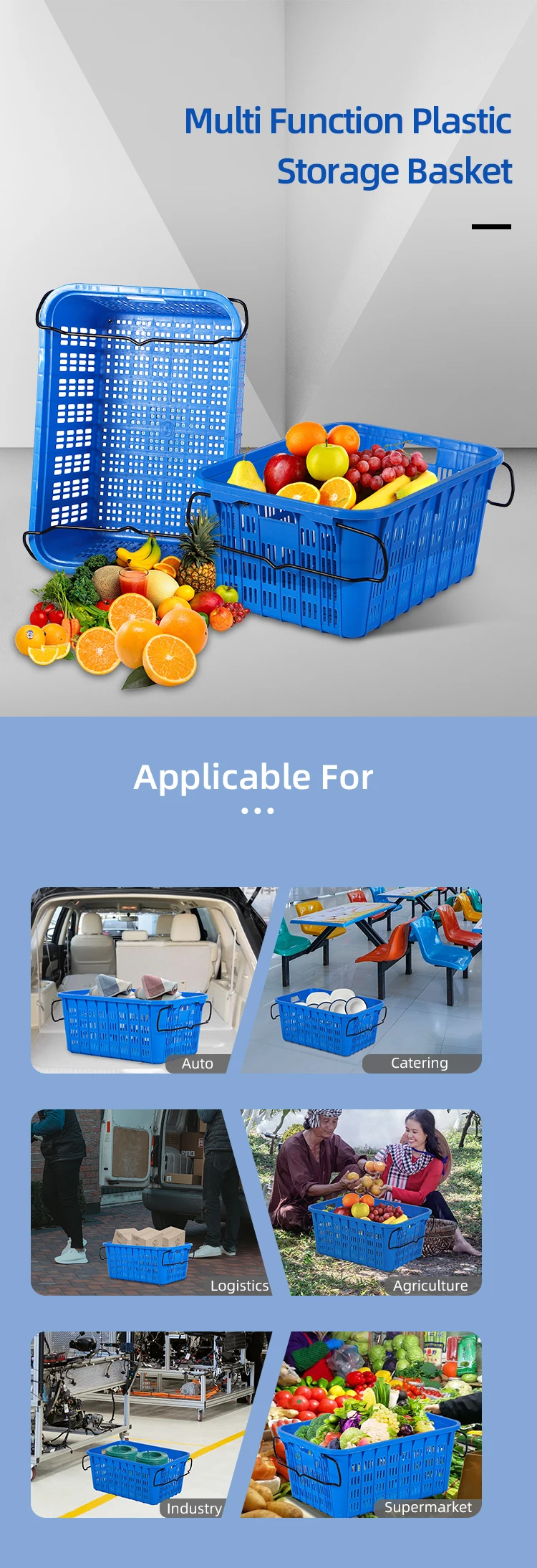 Rectangle Stackable Turnover Plastic Transportation Crates With Handle ...